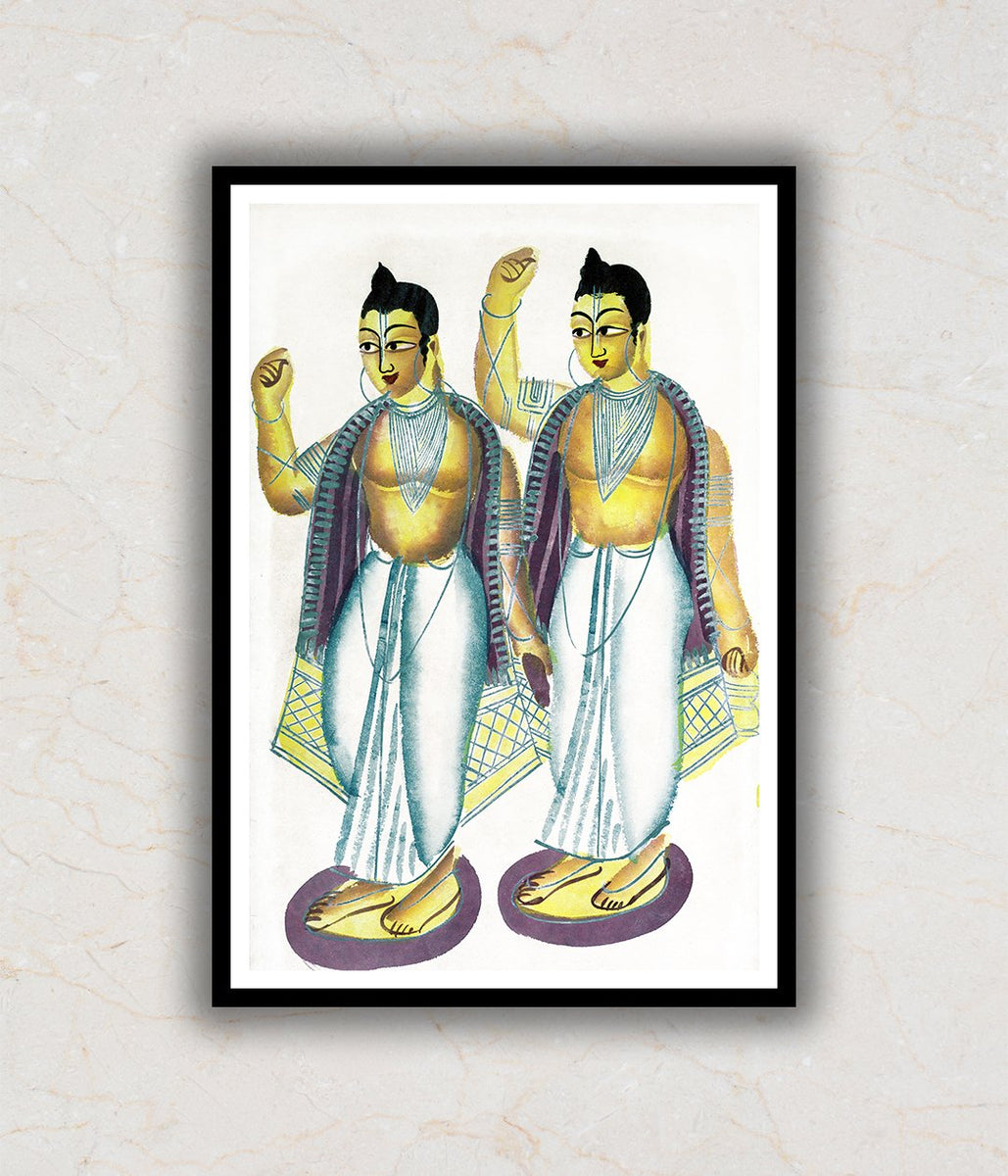 Nitai and Gaur Kalighat Art Painting For Home Wall Art Decor – TheBimba.in