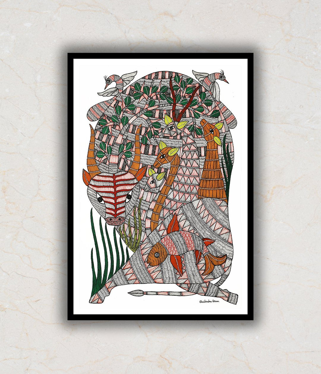 Colourful Gond Art Painting For Home Wall Art Decor – TheBimba.in