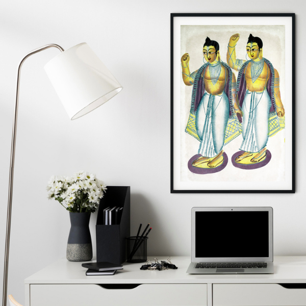 Nitai and Gaur Kalighat Art Painting For Home Wall Art Decor – TheBimba.in