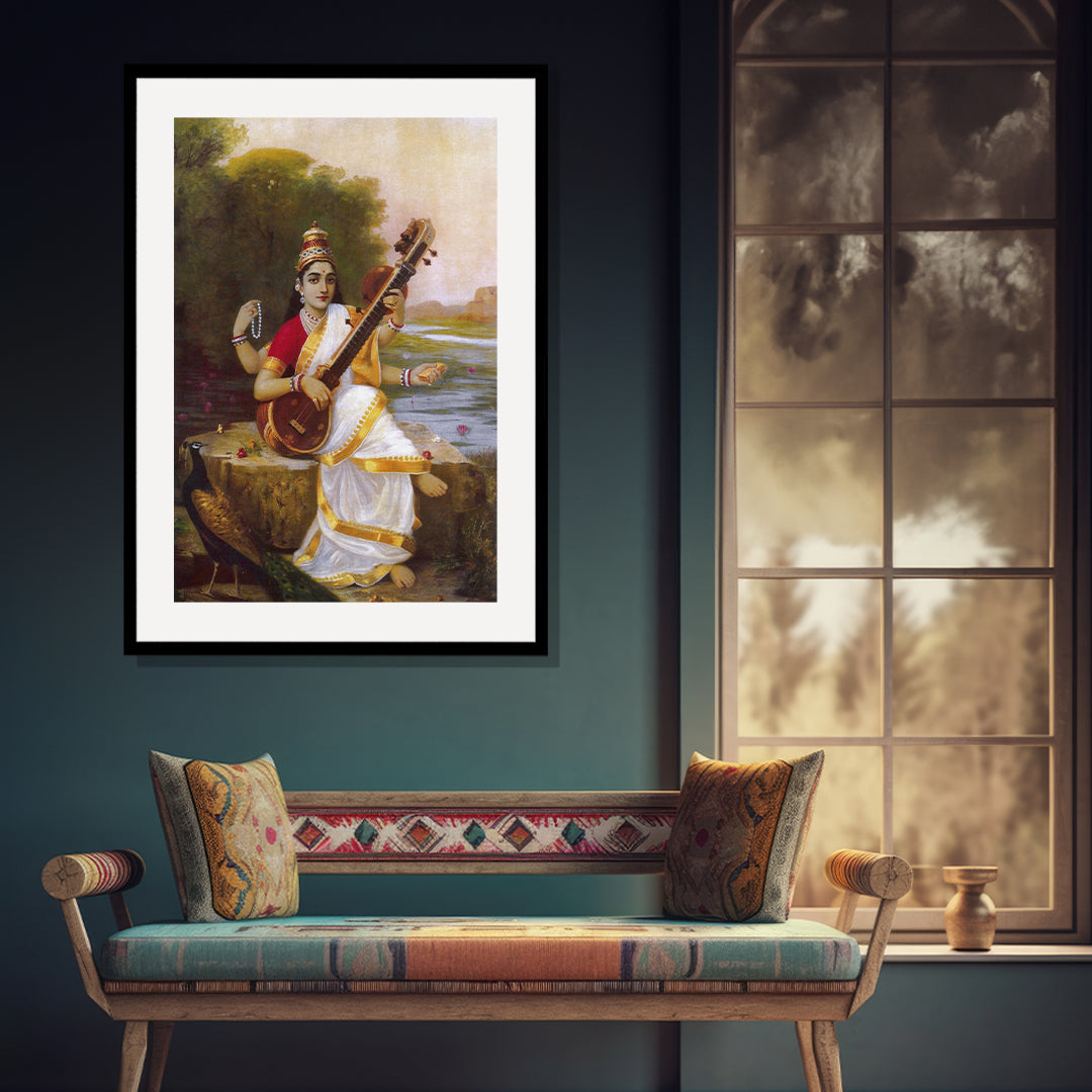 Raja Ravi Varma Artwork Painting - Saraswati – TheBimba.in